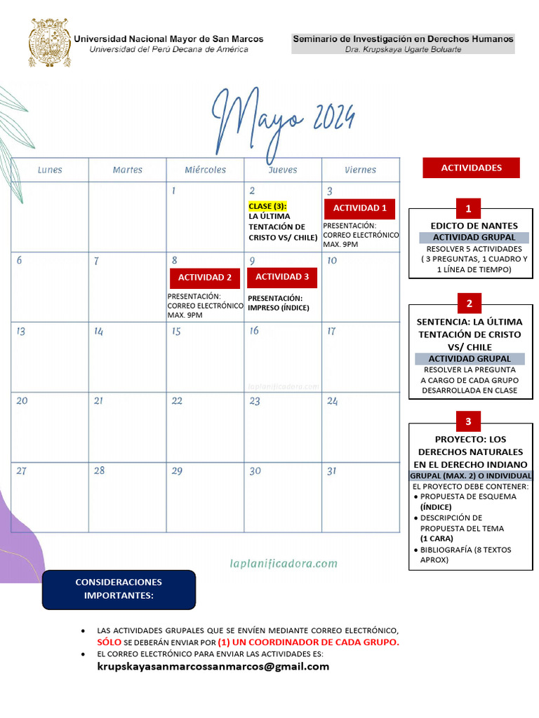 Actividades (Mayo) - Sem. Inv. Derechos Humanos | PDF