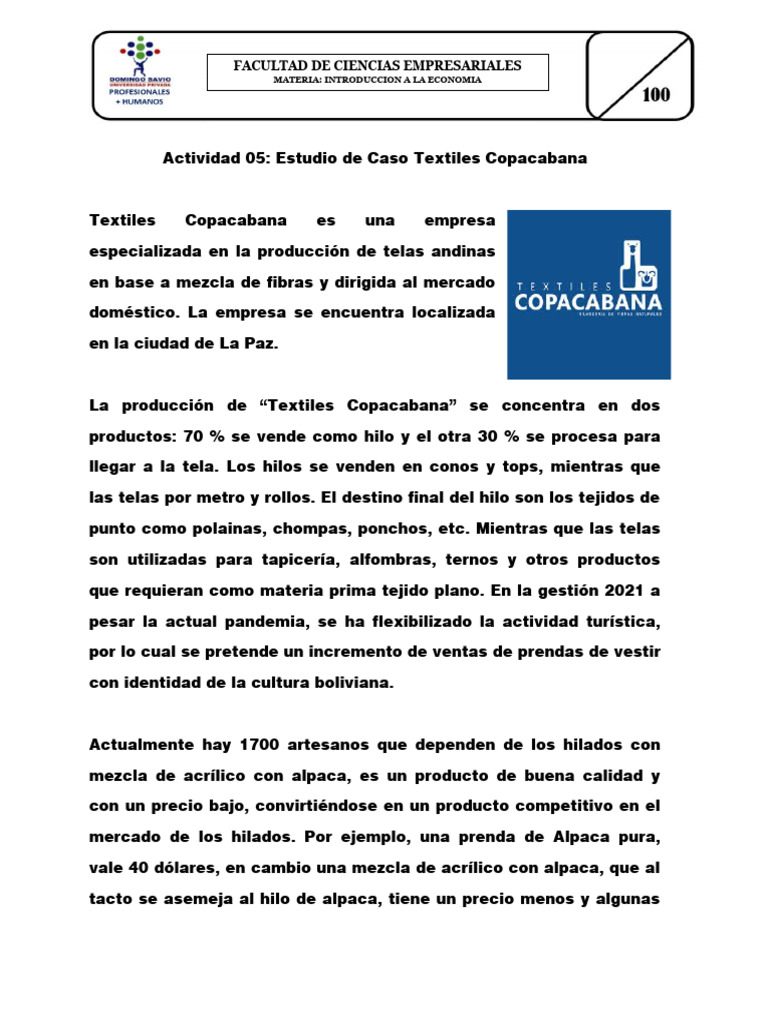 Estudio de Caso Textiles Copacabana | PDF | Textiles | Oferta y demanda