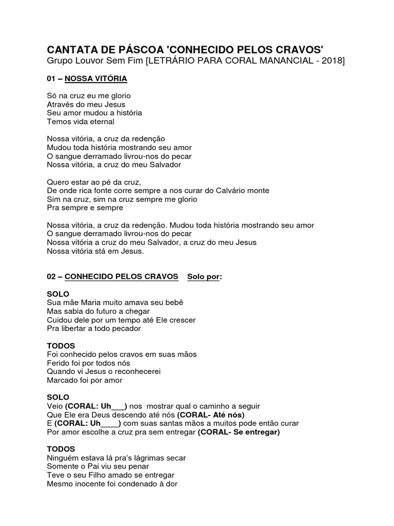 Cantata de Páscoa: Conhecido pelos Cravos | PDF | Jesus | Amor
