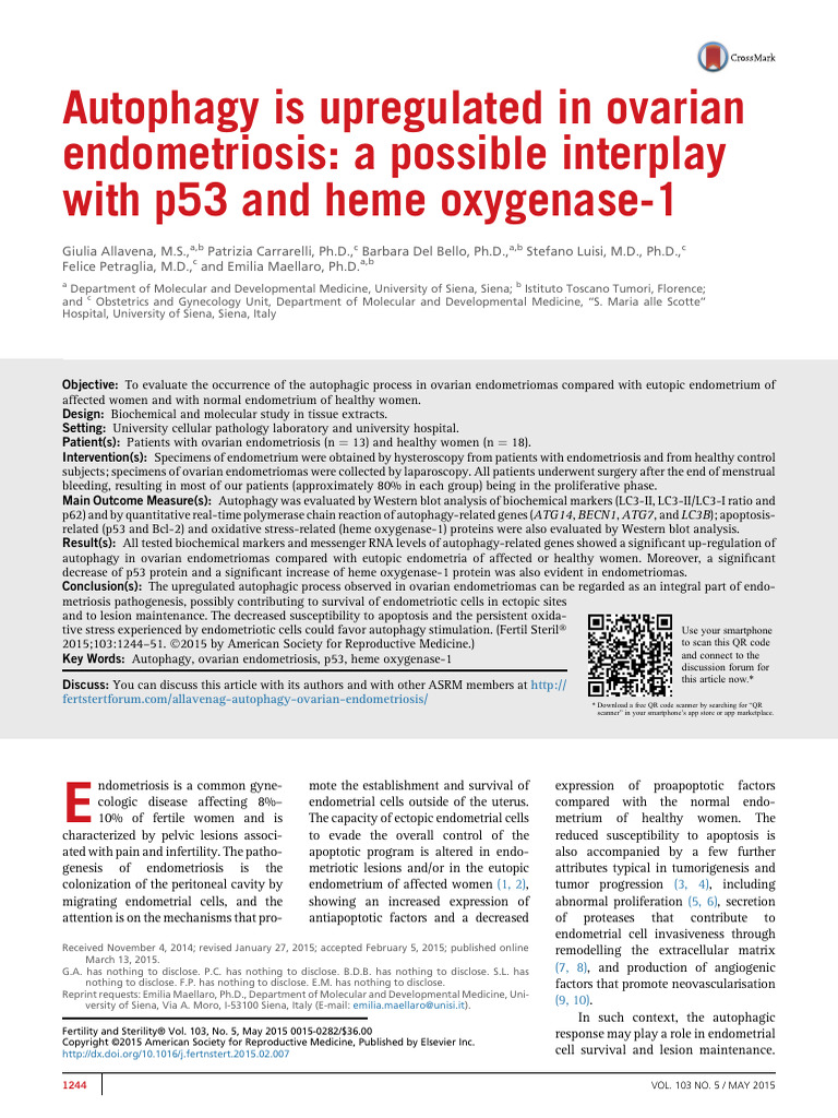 Autophagy Is Upregulated in Ovarian Endometriosis A Possi - 2015 ...