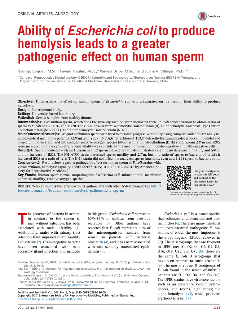 Ability of Escherichia Coli To Produce Hemolysis Leads To - 2015 - Fertility and | PDF ...