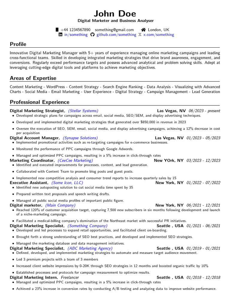 Modern Simple Ats Friendly Latex CV | PDF | Digital Marketing | Search Engine Marketing