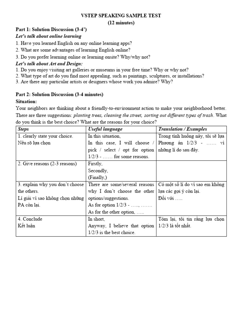 VSTEP Speaking Sample Test | PDF