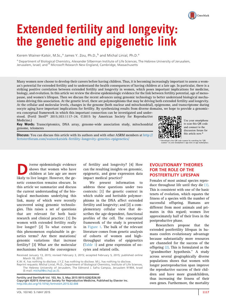 Extended Fertility and Longevity The Genetic and Ep 2015 Fertility and Ster | PDF | Single ...