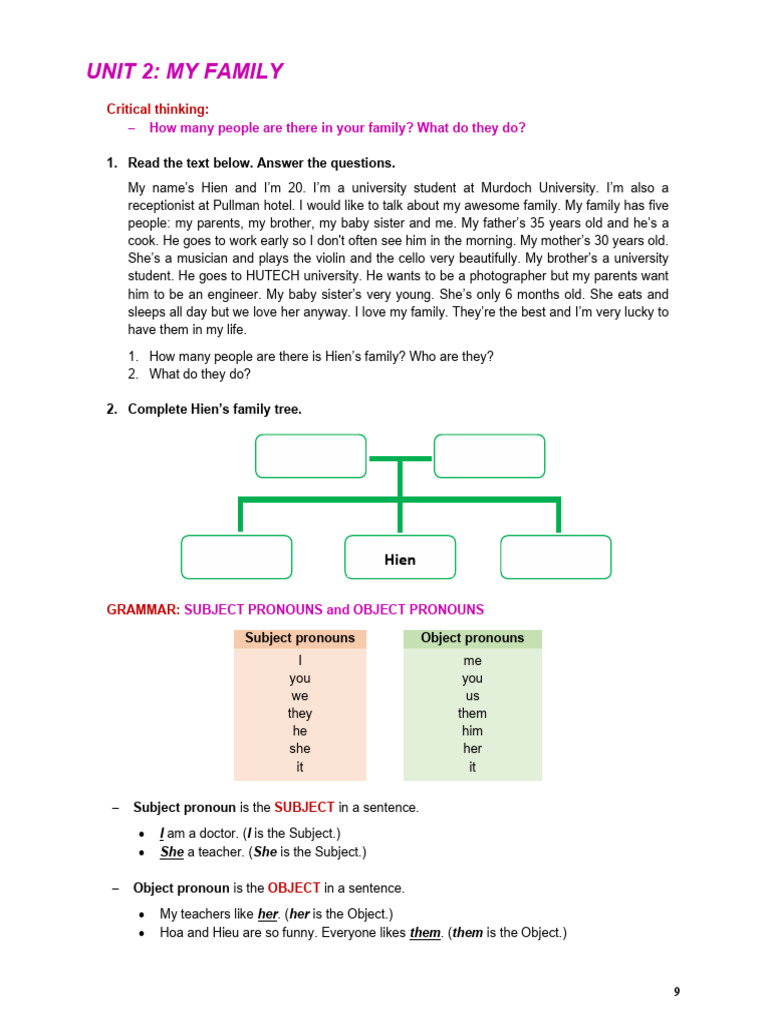 Unit 2: My Family: How Many People Are There in Your Family? What Do ...