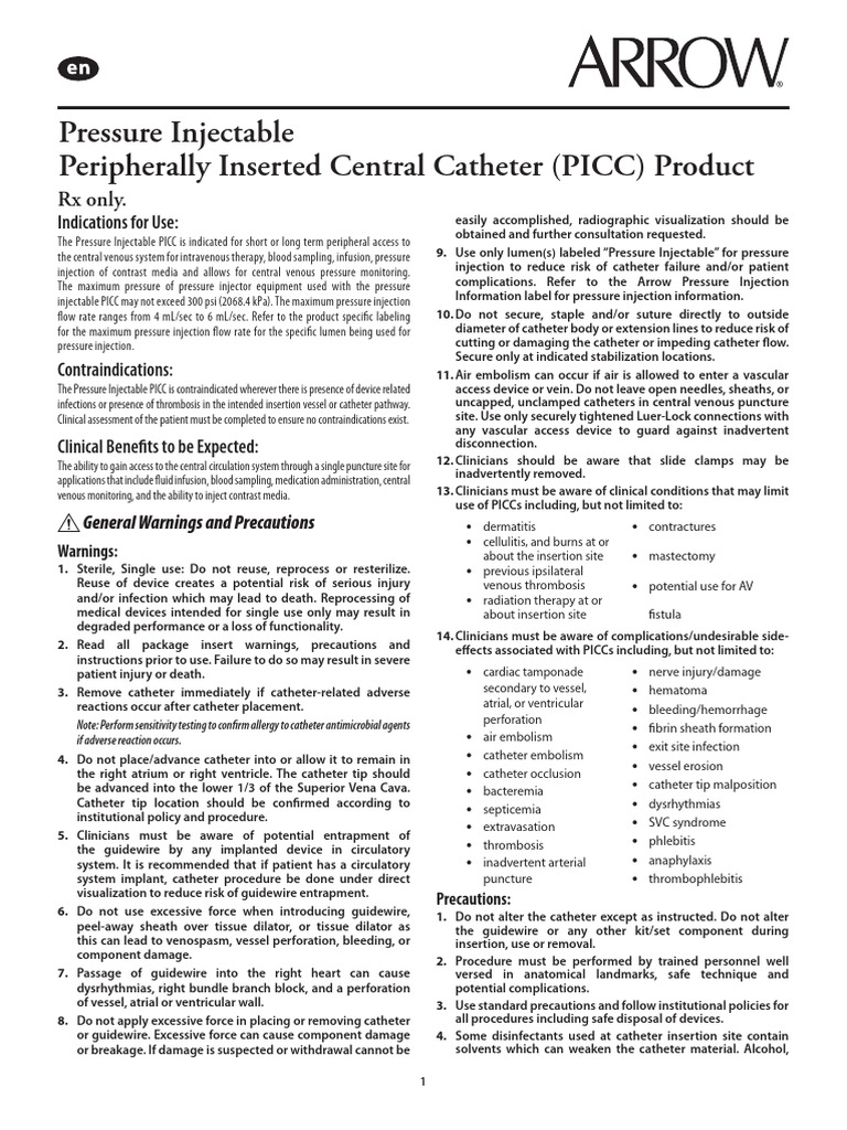 Ifu Arrow Picc MST | Download Free PDF | Intravenous Therapy | Catheter
