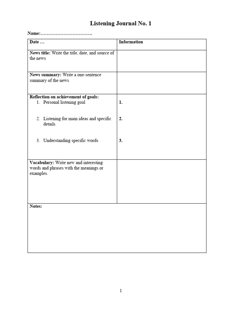 Listening Journals Template 1-3 | PDF | Career & Growth