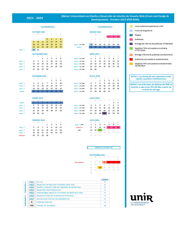 Calendario Máster Diseño Web 2023-2024 | PDF | Calendario | Informática