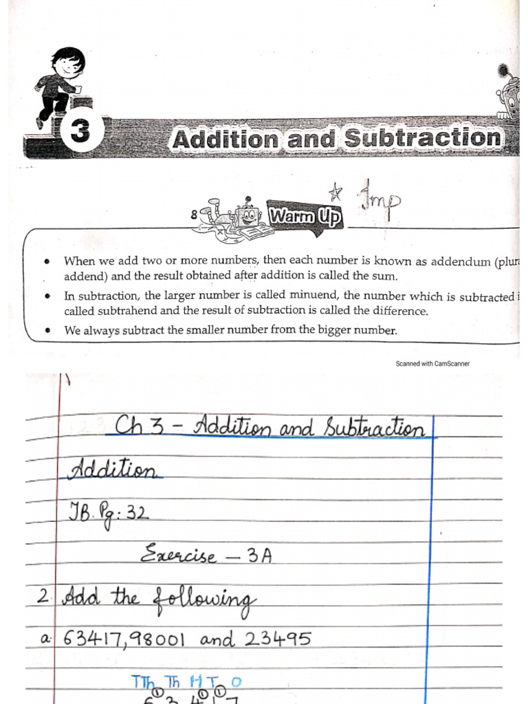 Ch3 Addition & Subtraction Ex 3A Q.1 (A-F), Q.2 (A, B) | PDF