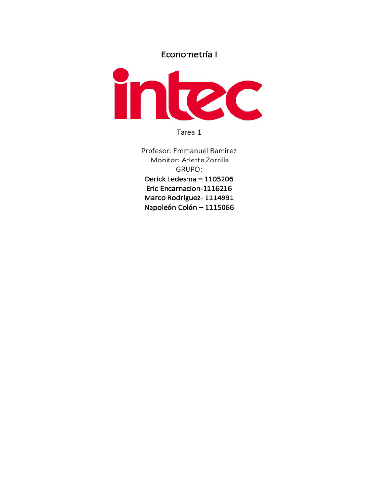 Tarea 1 Econometria | PDF | Análisis de regresión | Econometría