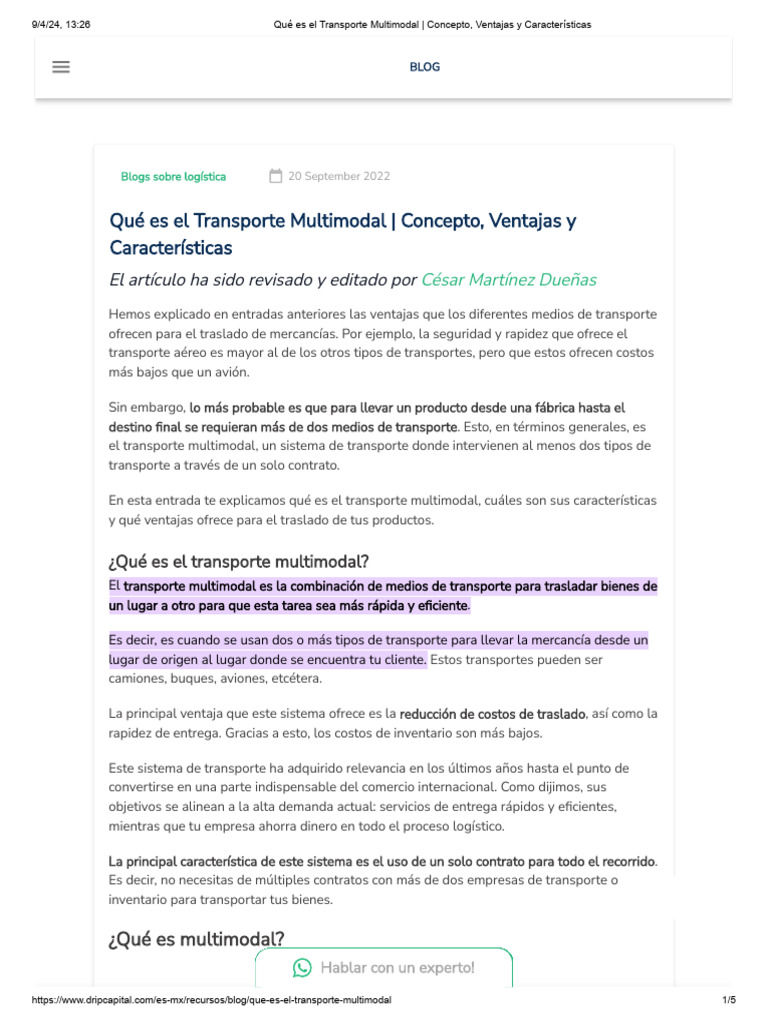 Qué es el Transporte Multimodal Concepto, Ventajas y Características ...