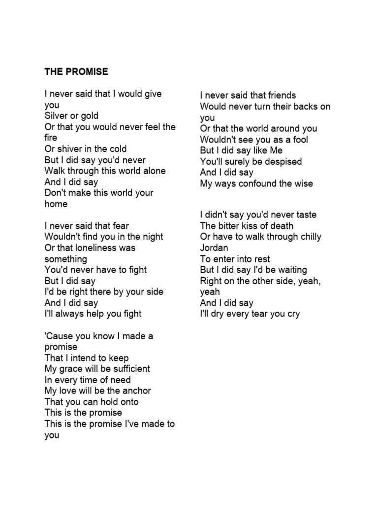 The Promise | PDF | Cooking, Food & Wine | Language Arts & Discipline