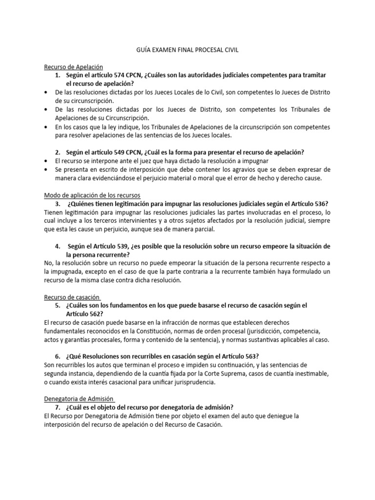 Procesal Civil II Guia Final-1 | PDF | Apelación | Separación de poderes