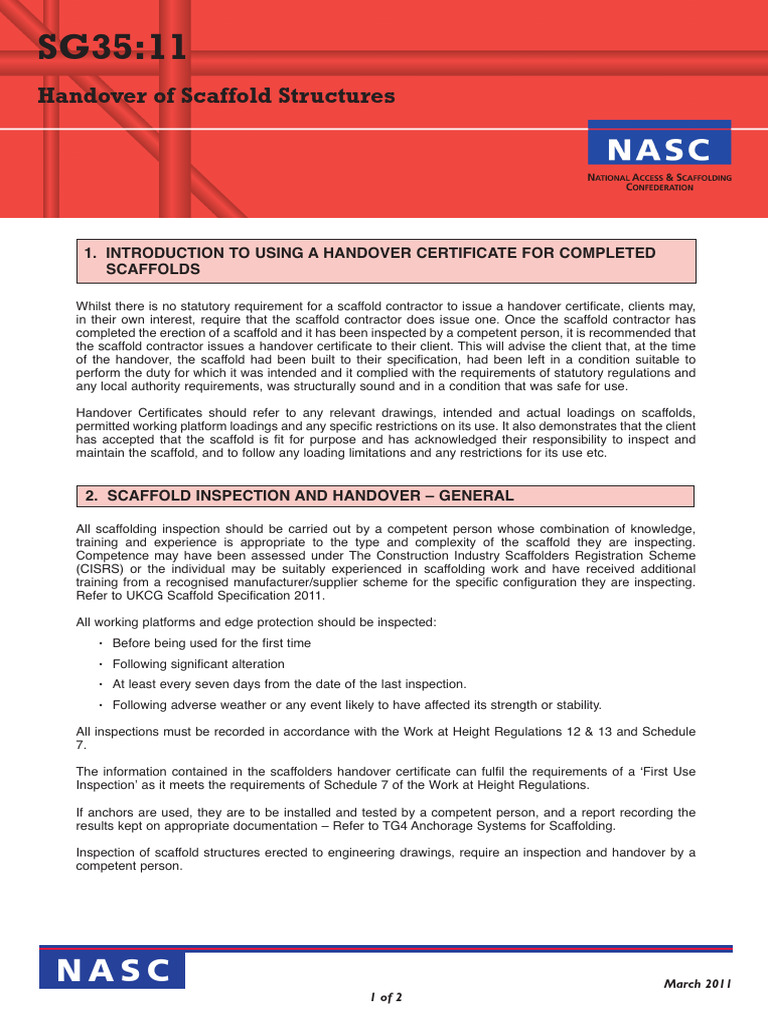Scaffold Handover Certificate Guidelines | PDF | Scaffolding