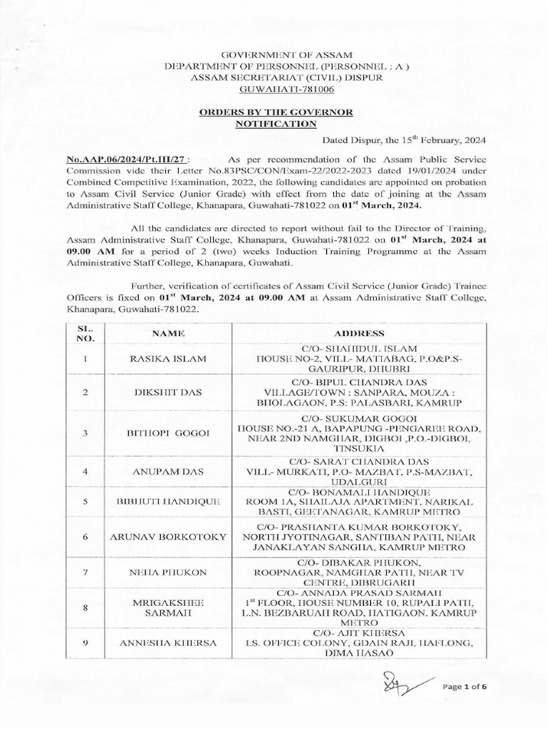 Acs 2024 Appointment Letter | PDF