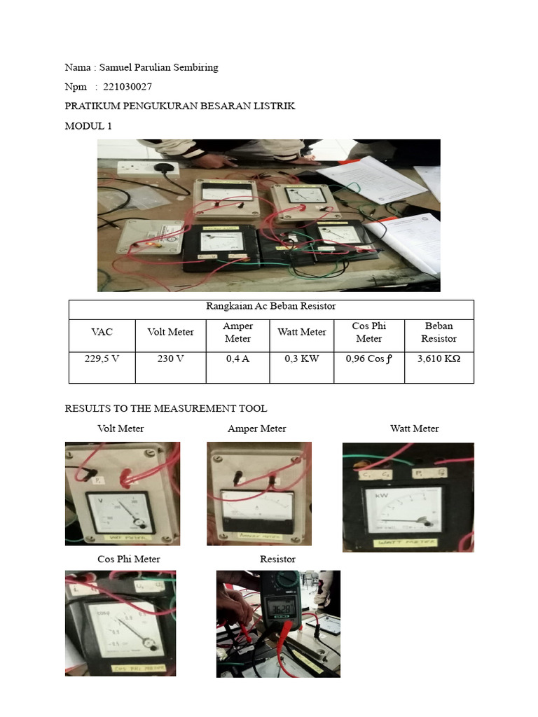 Pengukuran Besaran Listrik Samuel Parulian (221030027) | PDF | Sains ...
