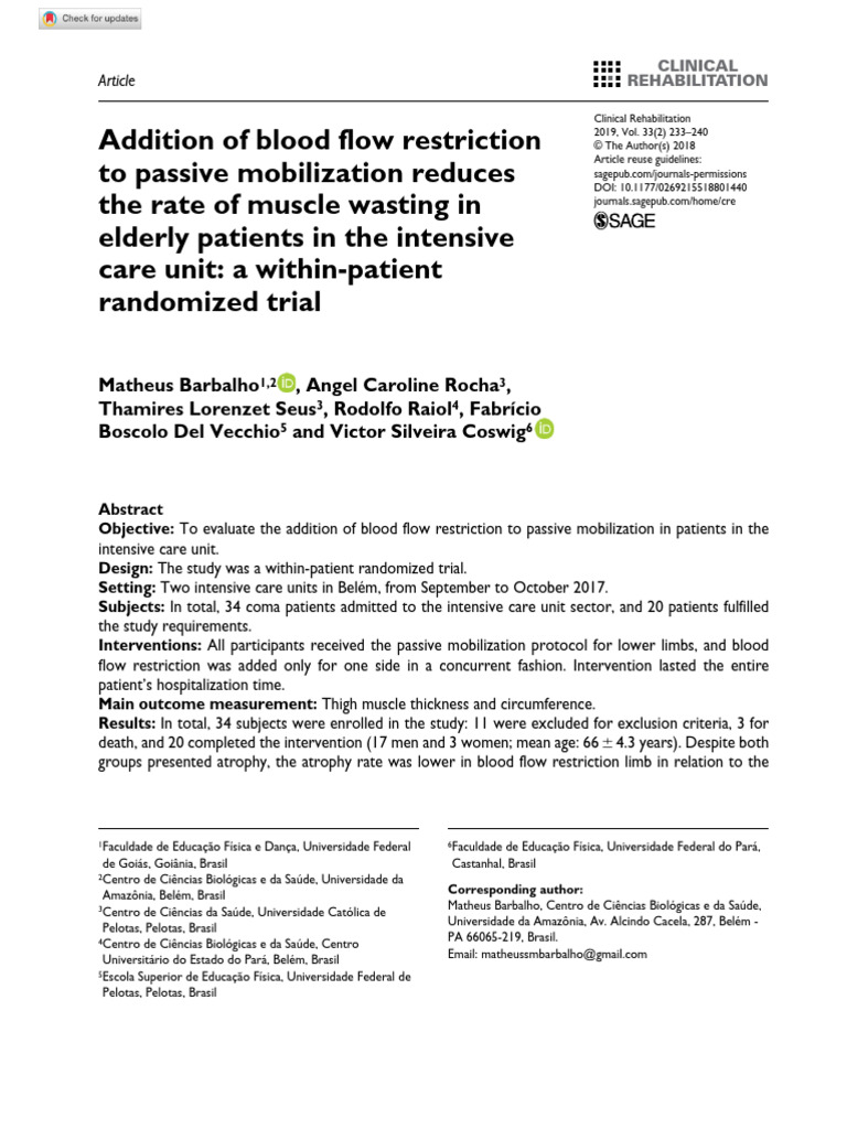 Blood Flow Restriction Reduces Muscle Wasting | PDF | Blood Pressure ...