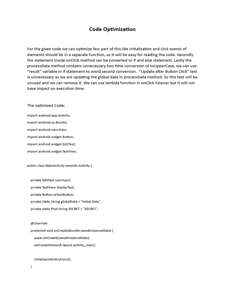 Code Optimization Pdf Pdf Android Operating System String Computer Science