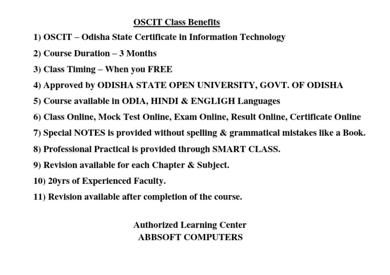 OSCIT Class Benefits | PDF
