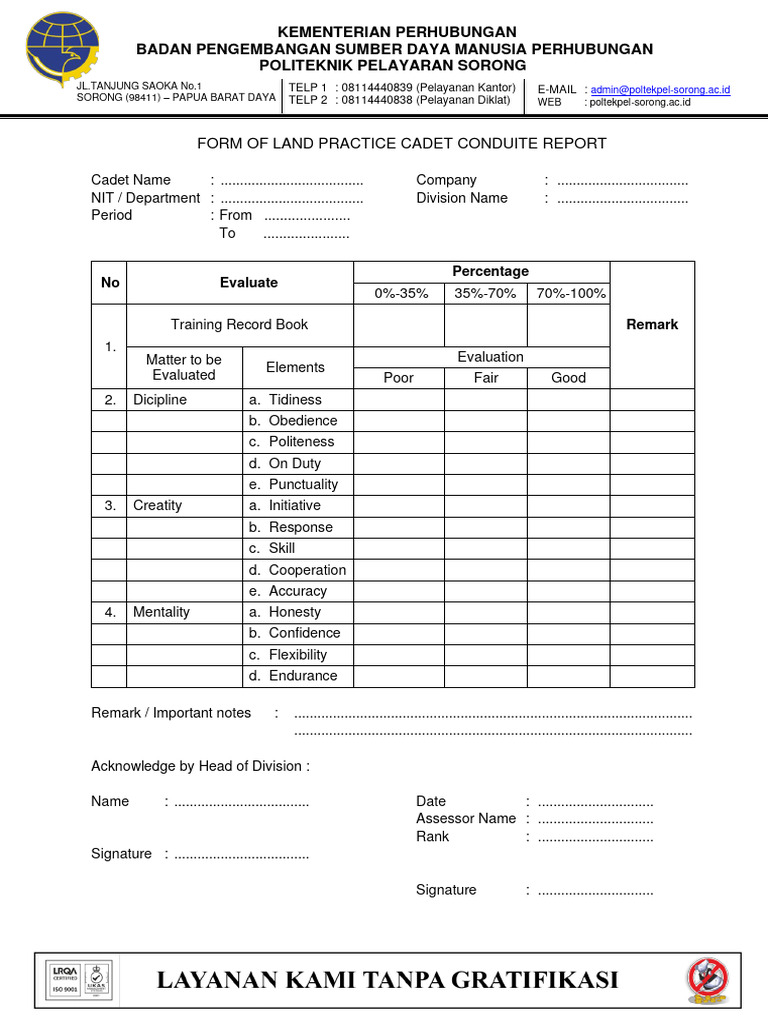 Cadet Conduite Report Form | PDF