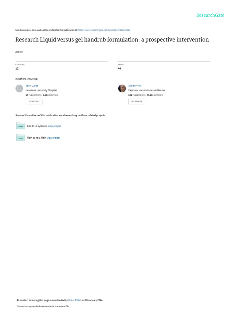 Research Liquid Versus Gel Handrub Formulation A P | PDF | Hand Washing ...