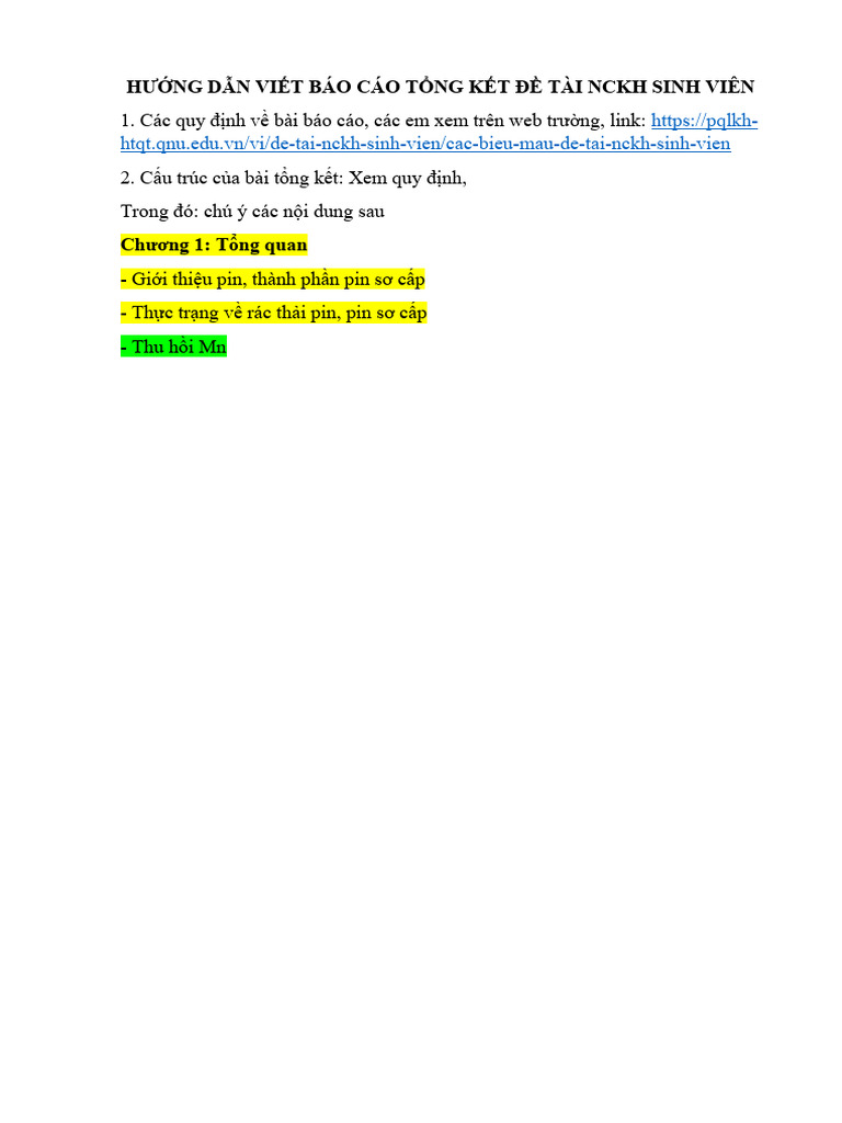 Huong Dan Viet Bao Cao Tong Ket - QU NH | PDF