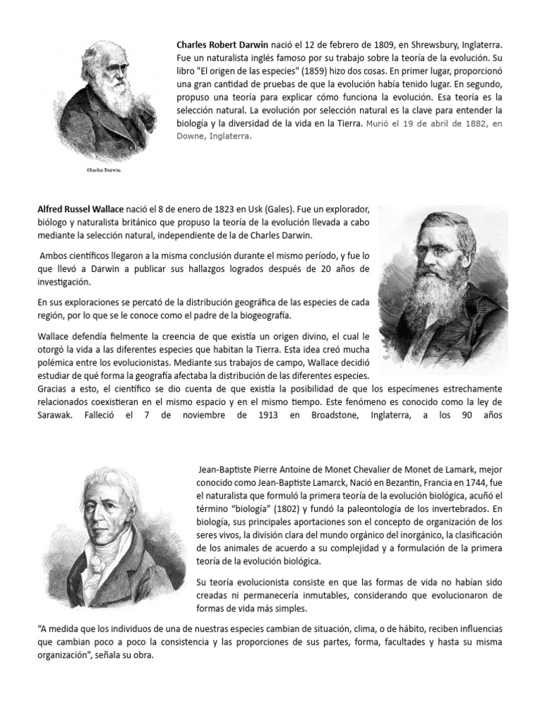 Biografias De: Darwin, Russel, Lamark | PDF | Alfred Russel Wallace ...