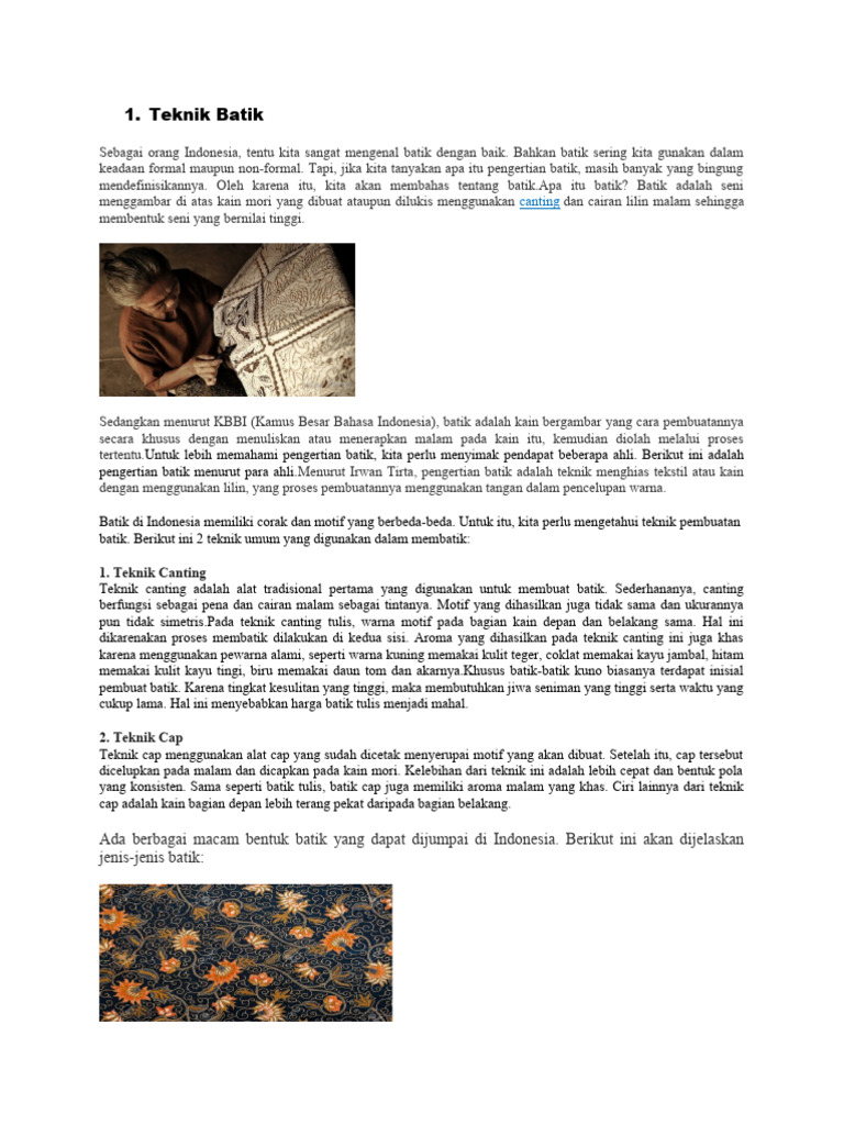 Macam Macam Teknik Batik | PDF | Griya & Taman