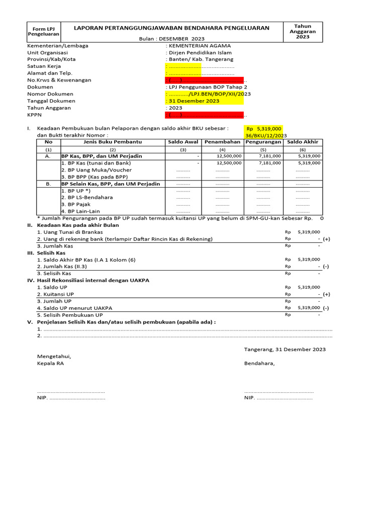 Laporan Pertanggungjawaban Bendahara 2023 | PDF
