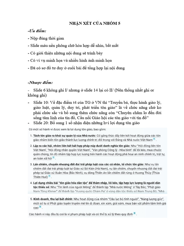 Nhận xét và câu hỏi của nhóm 5 | PDF