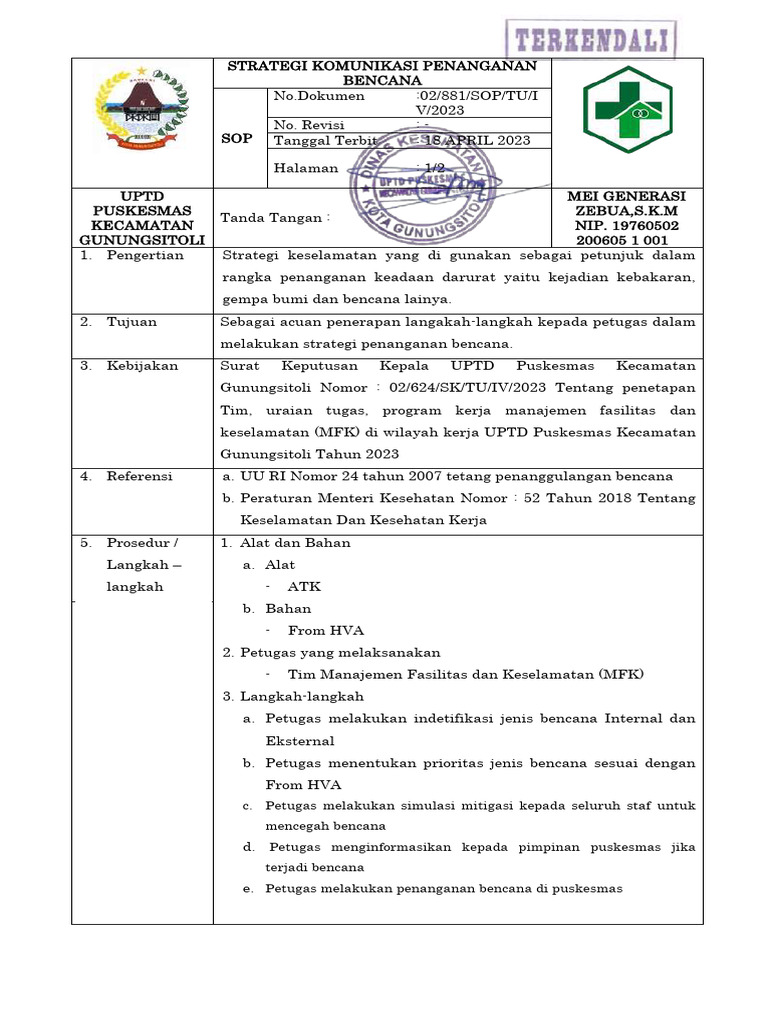 Sop Strategi Komunikasi Penanganan Bencana | PDF