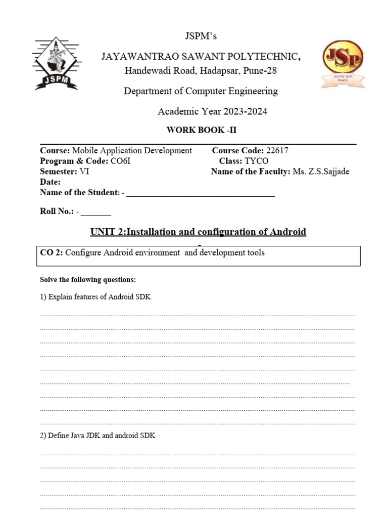 Unit 2 Workbook | PDF | Android (Operating System) | Java (Programming Language)