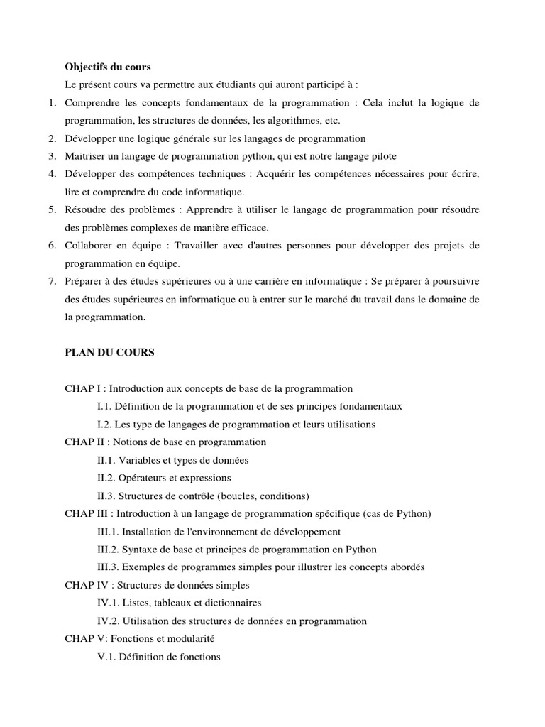 Cours de Programmation Python | PDF | Programmation informatique ...