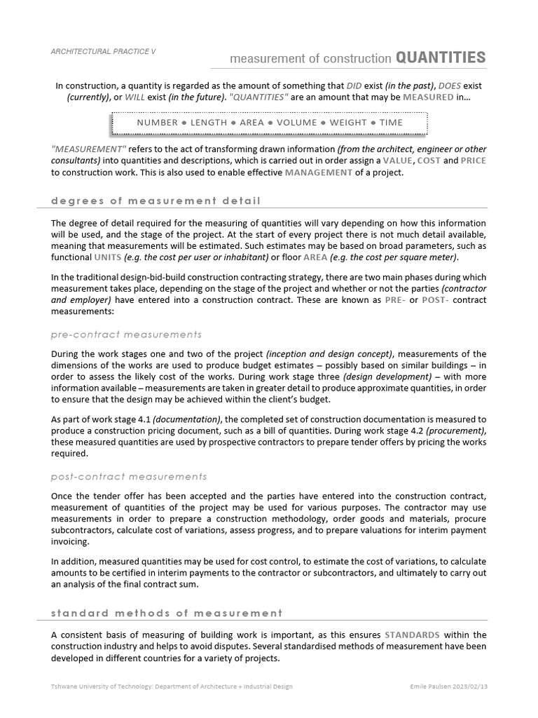 AP5 - 04 - Measurement of Construction Quantities | PDF | Specification ...