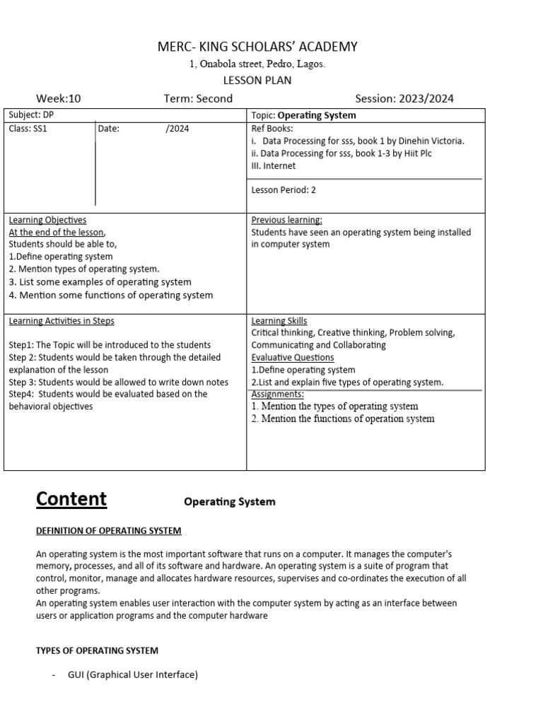 DP SS1 WK10 Operating System | Download Free PDF | Operating System | Graphical User Interfaces