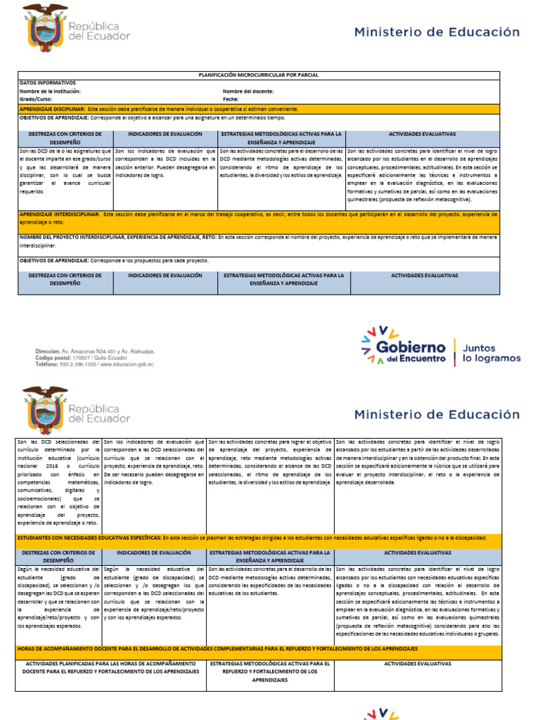 5 Formato De Planificación Microcurricular Pdf Evaluación Plan