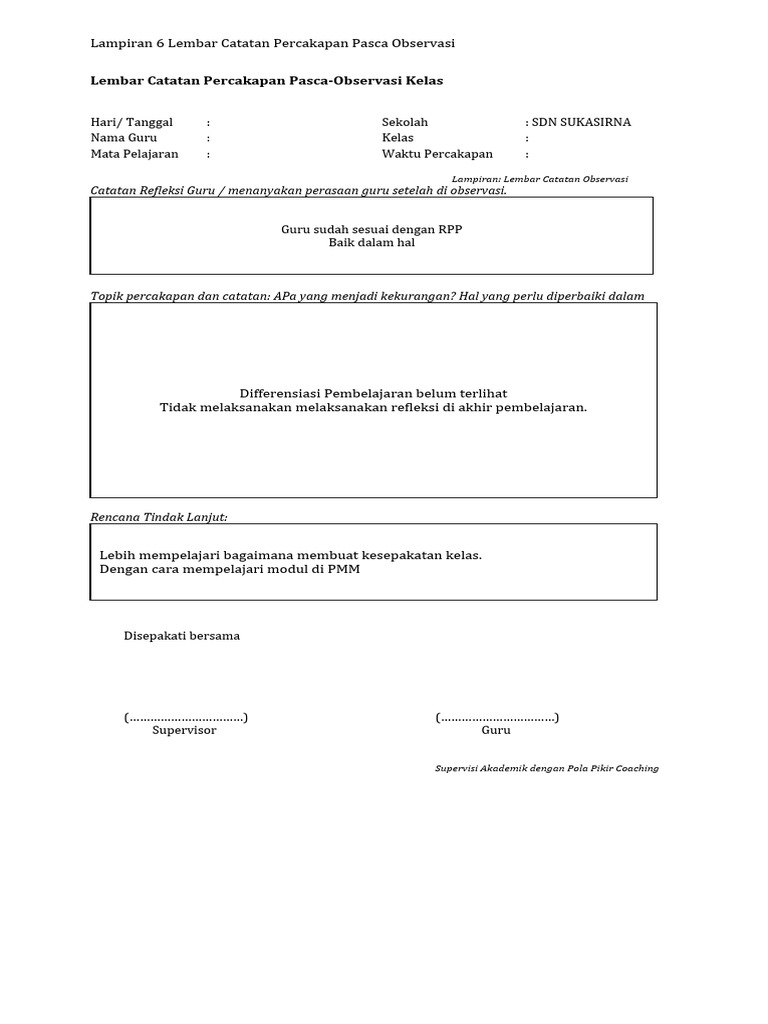 Lampiran 6 - Lembar Catatan Percakapan Pasca-Observasi Kelas | PDF | Karier & Perkembangan ...