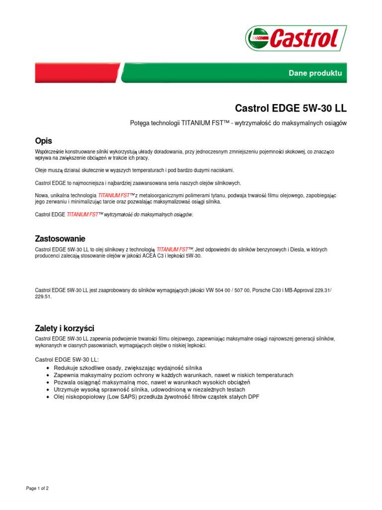 Castrol Edge 5W30 LL | PDF