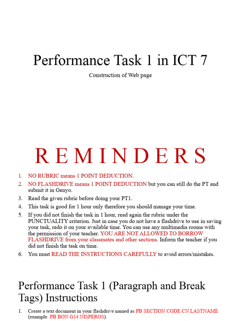 ICT 7 Web Page Performance Task Guide | PDF | Html | World Wide Web