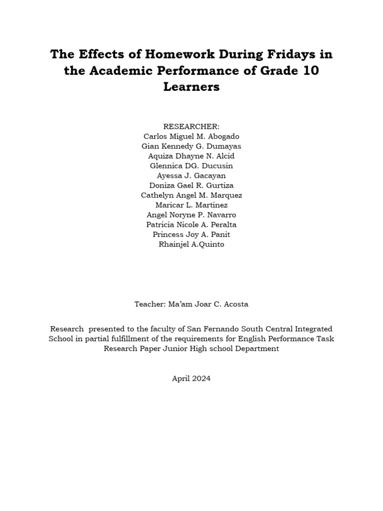 The Effectiveness of No Homework Fridays in Promoting Student ...