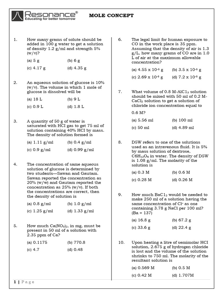 Mole | Download Free PDF | Mass Concentration (Chemistry) | Scientific Phenomena