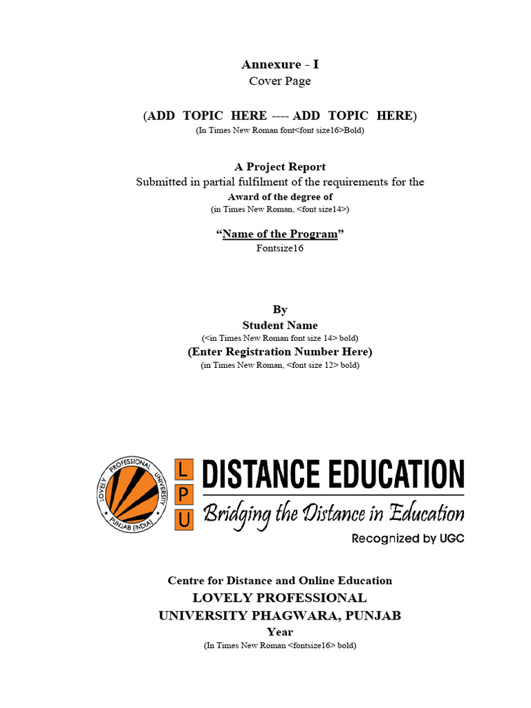 LPU Project Report Cover Page Template | PDF