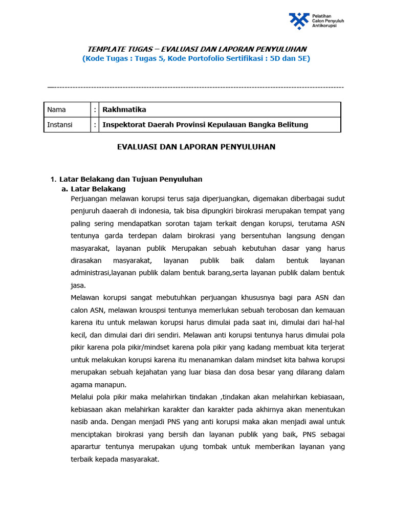 T5. Template Tugas Evaluasi Dan Laporan Penyuluhan | PDF | Karier & Perkembangan | Bisnis