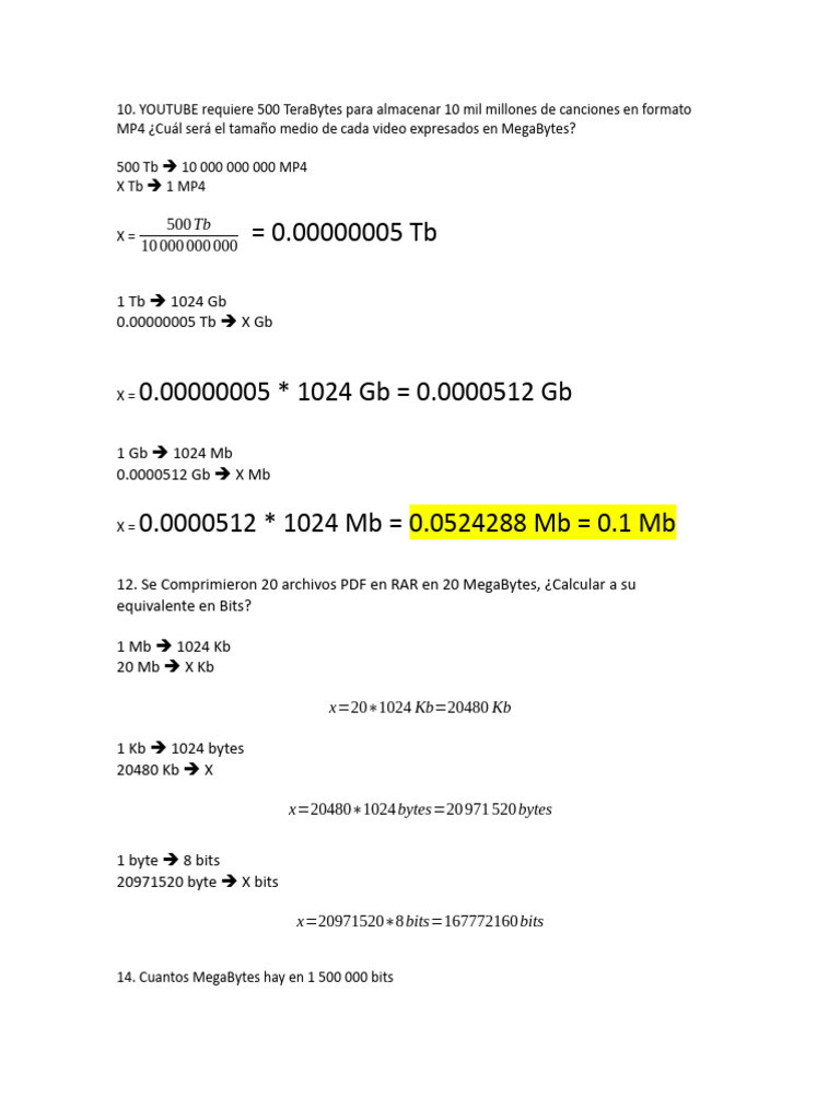 Ejercicios Matemáticas | PDF | Byte | Poco