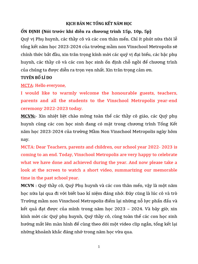 MTP End-of-school-year-MC-script (VN) | PDF