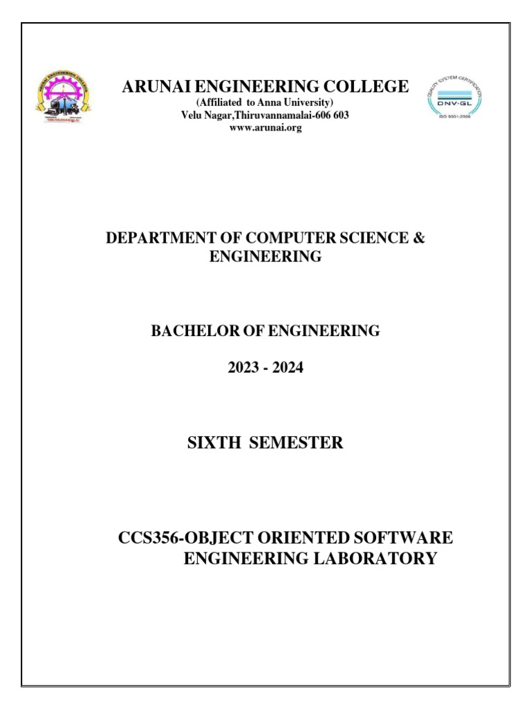 Arunai Engineering College: Department of Computer Science & Engineering | PDF | Use Case ...