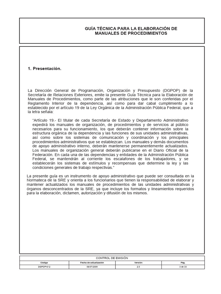 Guía para Manuales de Procedimientos SRE | PDF | Gobierno