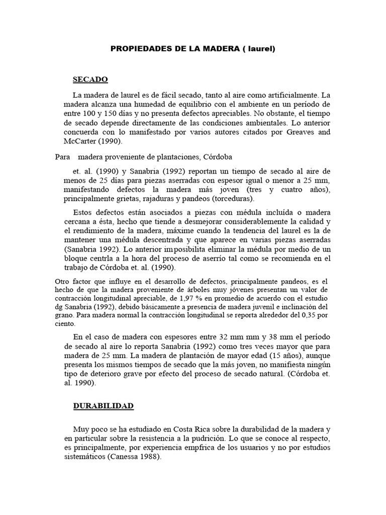 Propiedades del Laurel: Secado y Durabilidad | PDF | Madera