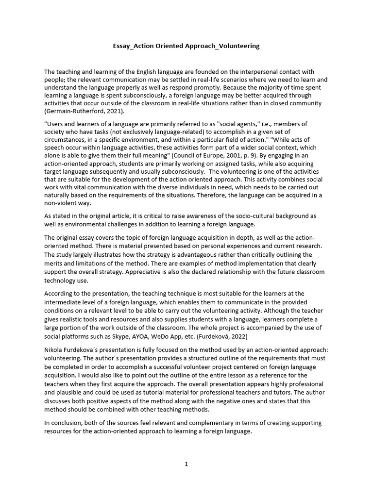 Essay - Action Oriented Approach | PDF | Foreign Language | Learning
