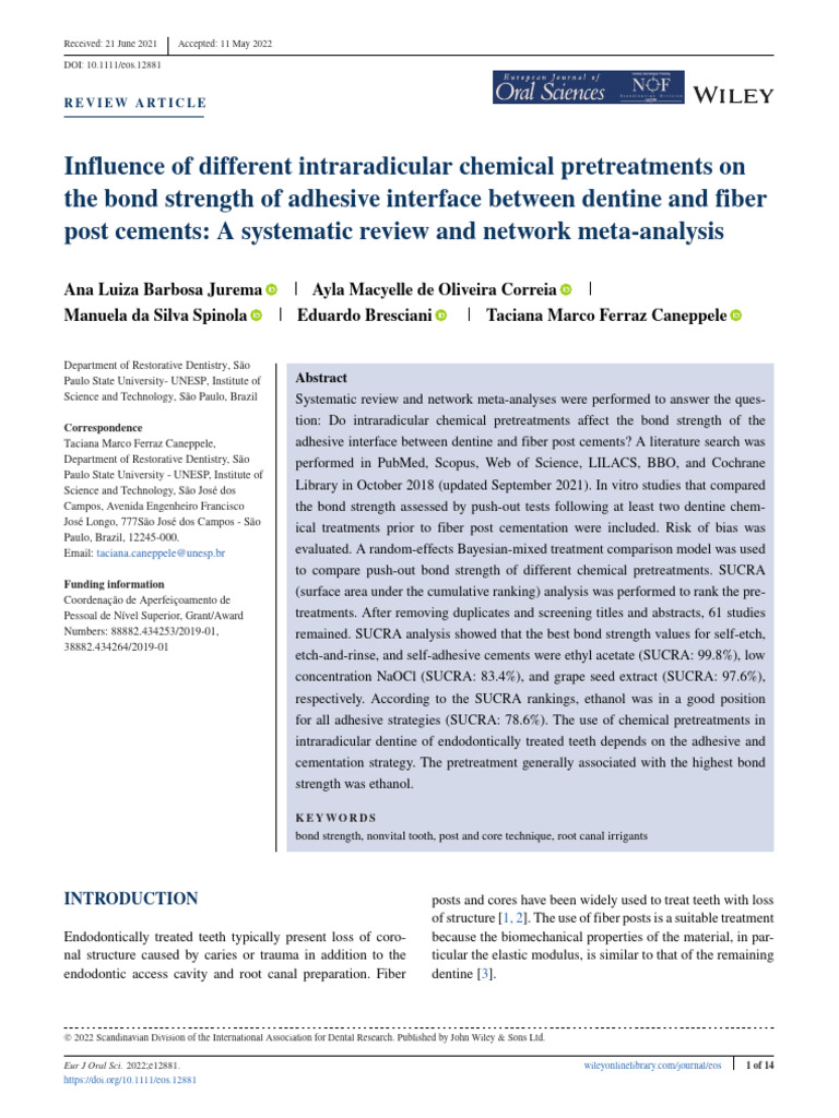 Influence of Different Intraradicular Chemical Pretreatments On The ...